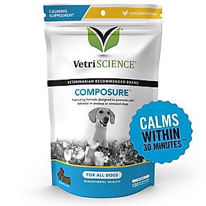 VetriScience Composure Calming Chews for Dogs - Clinically Proven Dog Anxiety Relief Supplement with Colostrum, L-Theanine & Vitamin B1 for Stress, Storms, Separation & More, 120 Count, Chicken Flavor