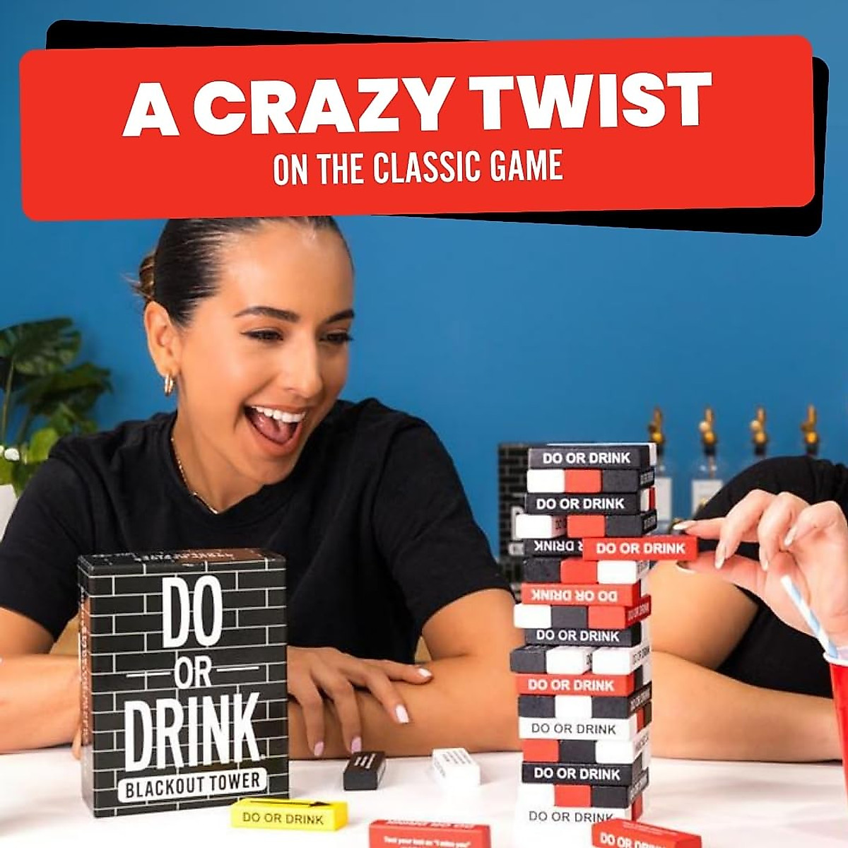 Do or Drink Blackout Tower Drinking Game - Adult Party Game with 54 Blocks and Challenges - Fun Drunk Game for Game Night - Great Gift for Pregames, Bachelorettes, Couples, and More