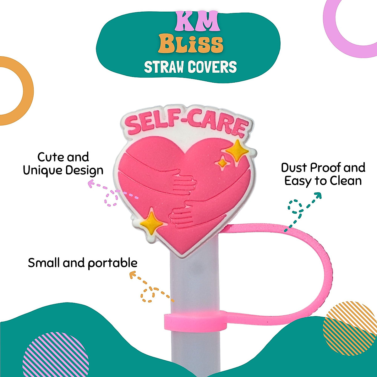 6-pieces Straw Covers for Reusable Straws, Positive Affirmation, Self-Care & Self-Love Designs, Phrase Straw Toppers, Straw Covers Cap for Tumblers, 7-9mm Straws Compatible, Stocking Stuffers