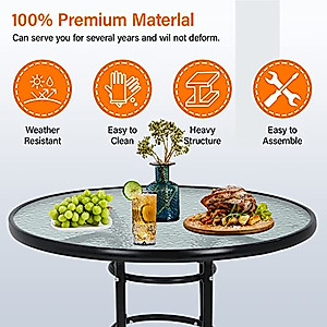 FDW Outdoor Table Patio Table Dining Table with Tempered Glass Umbrella Hole for Lawn Balcony, Yard (Round)