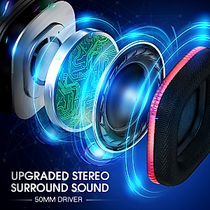 nulliplex Gaming Headset Xbox one Headset with Mic Stereo Gaming Headset, Noise Immunity Swivel Mic & LED Light, Suspension Headband PS4 VR Headphone Compatible with PC PS5 Xbox One (Black red)