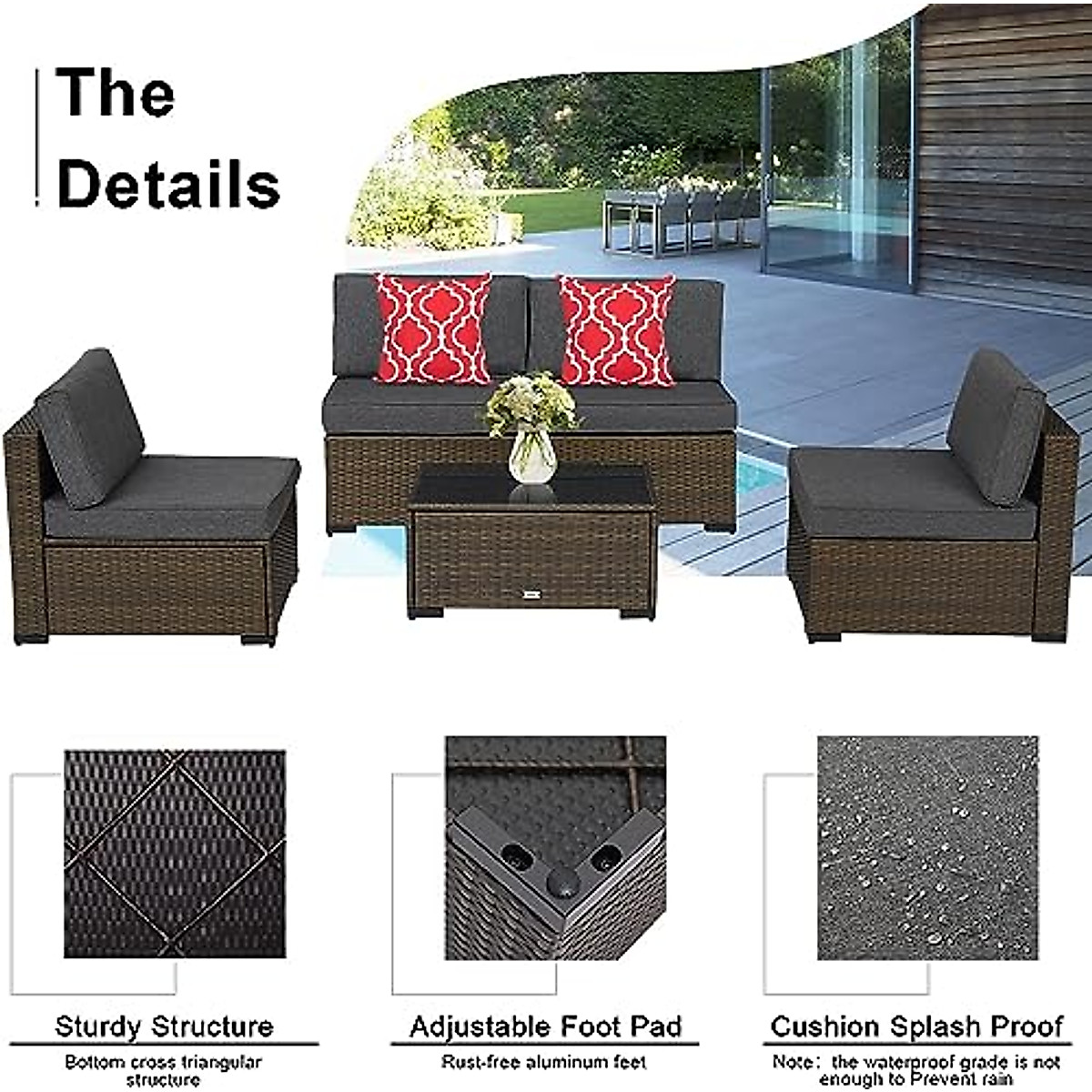 ide·o Patio Furniture Sets Backyard Furniture - Patio Conversation Sets, Wicker Patio Furniture, Outdoor Patio Set, Outdoor Patio Furniture(Grey)