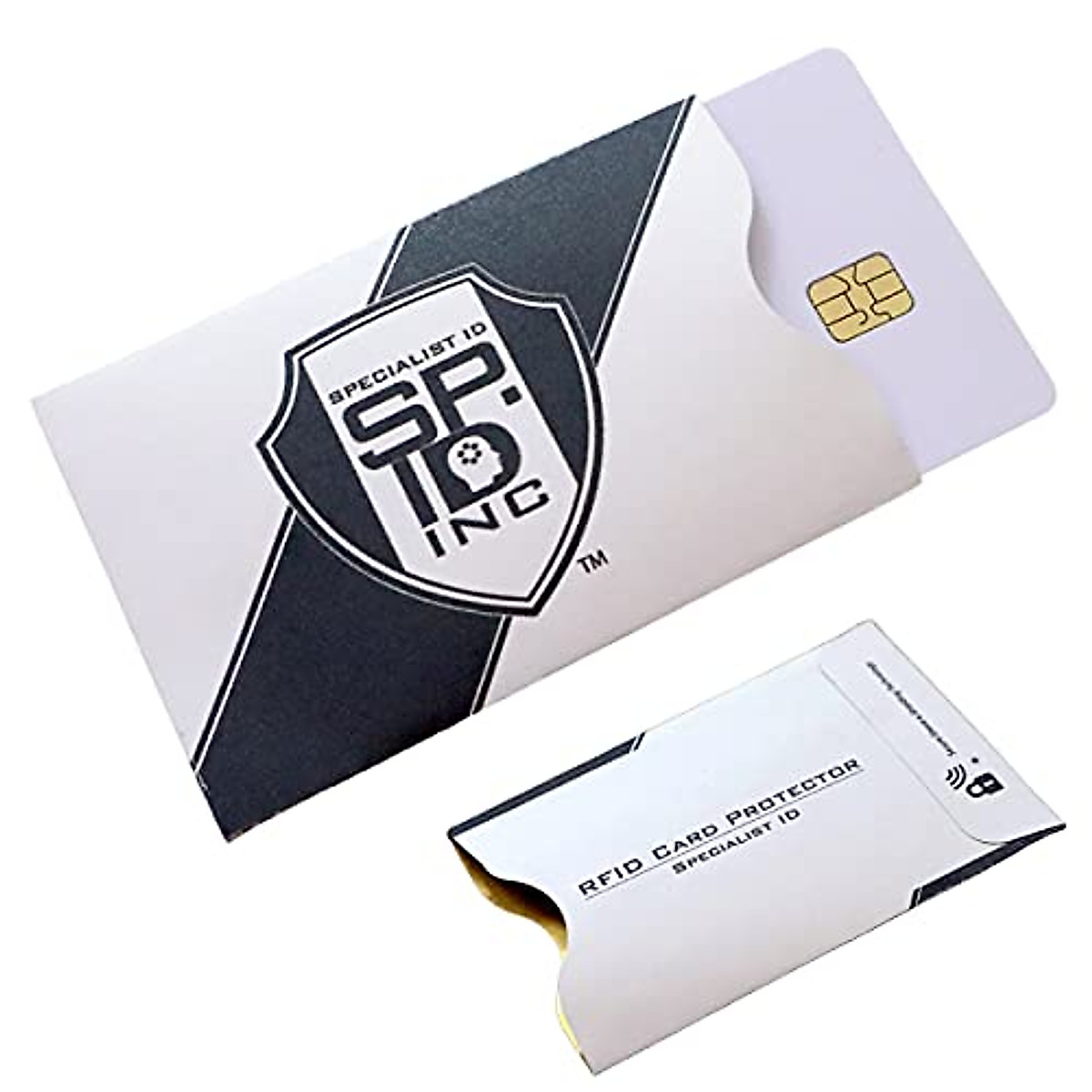 2 Pack - Heavy Duty RFID Blocking Sleeves to Protect Credit, Smart & Identity Embedded Chip Cards from Identity Scanner Theft - Slim Badge Holder for Wallet, Purse, Travel Bag & More by Specialist ID USA