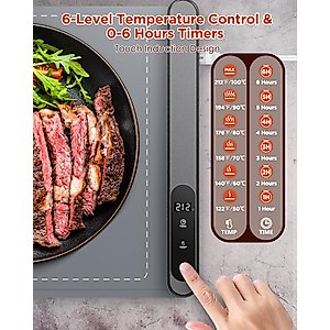 FEPPO Food Warming Mat, Upgrade High-tech Graphene Heating Film, Fast Full Surface Electric Warming Tray with 6 Level Adjustable Temperature and 6 Hours Timer, Roll Up Food Warmers for Parties Buffet