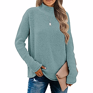 MEROKEETY Women's Long Sleeve Turtleneck Cozy Knit Sweater Casual Loose Pullover Jumper Tops, Sage, Small