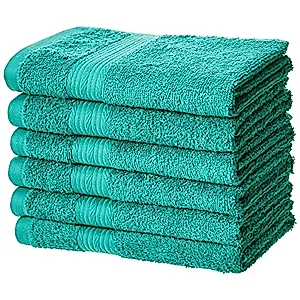 Amazon Basics Fade-Resistant Cotton Hand Towel - 6-Pack, Teal