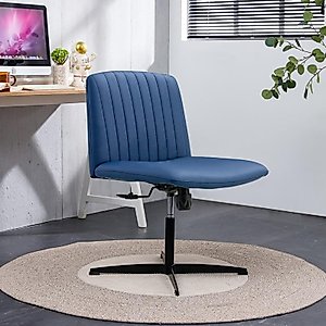TURRIDU Criss Cross Chair No Wheels, Armless Office Chair with Wide Seat and Mid Back, Height Adjustable Swivel Cross Legged Office Chair Computer Vanity Chair for Home, Office, Small Space, Blue