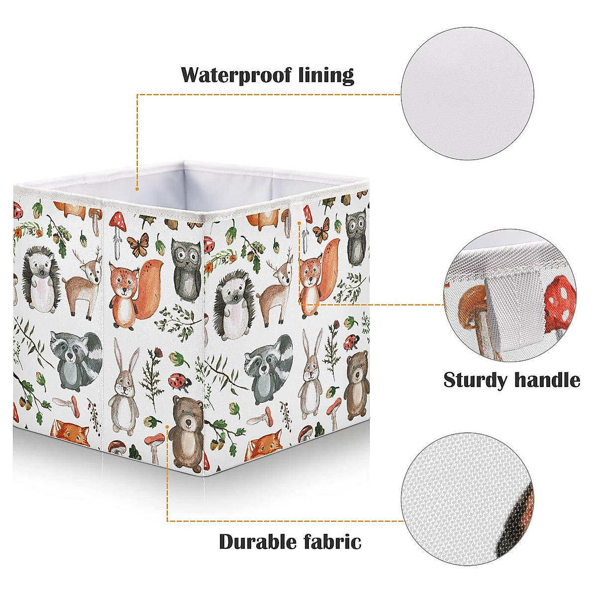 DOMIKING Cute Woodland Animals Storage Baskets for Shelves Foldable Collapsible Storage Box Bins with Waterproof Fabric Closet Organizers for Pantry Bathroom Baby Cloth Nursery,11 x 11inch