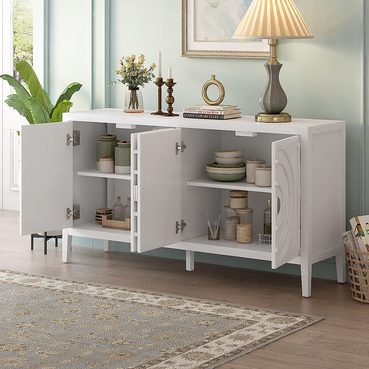 LUMISOL Wood Kitchen Sideboard Buffet Cabinet with Storage Doors Farmhouse Storage Sideboard for Dining Living Room with Metal Handles and Adjustable Shelf