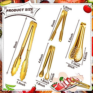 12 Pieces Tongs for Serving Utensils Mini Serving Tong Stainless Steel Appetizer Tongs Ice Sugar Tong Food Tong Cooking Tong for Salad Kitchen Buffet Party, 5 Inch, 9 Inch (Gold)