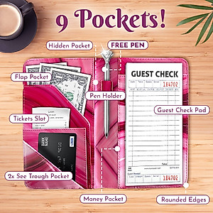 9 Pocket Server Book w/Diamond Pen, Waitress Book w/Money Pocket and Zipper, Waitress Book, Server Books for Waitress, Server Books, Waitress Book Organizer, Server Book Cute, Servers Book