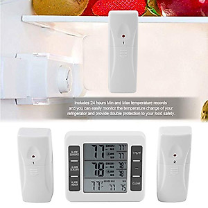 Wireless Therometer-Refrigerator Thermometer Wireless Digital Freezer Thermometer with 2PCS Wireless Sensors with Audible Alarm for Indoor Outdoor Thermometer (Battery not Included)