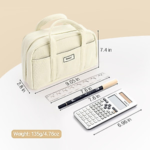 Sooez Large Pencil Case Pouch, Extra Big Pencil Bag with 5 Compartments, Pen Bag Wide Opening, Soft Corduroy Pencil Pouch Organizer with Zipper, Cute Aesthetic School Supplies for Teen Girls-Beige