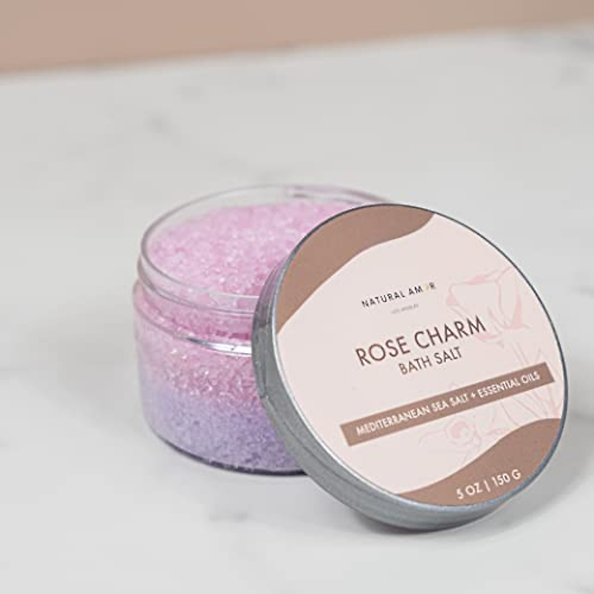 Natural Amor- Spa Gift Set for Women- Luxurious Rose Scent Bath gift for her- 6pc Bath & Body gift including soap bar, bath bomb, bath salt