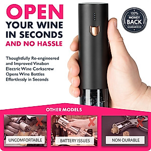VINABON Electric Wine Opener - Premium 2025 Rechargeable Wine Bottle Opener Corkscrew with Foil Cutter, One-Touch Automatic Operation & LED Lights. Includes Wine Guide eBook