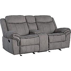 BOWERY HILL Reclining 2-Seat Loveseat with USB Dock & Console in 2-Tone, Pull Tab Sofa Couch with Back and Seat Cushion for Living Room, Gray Velvet, 39" D x 80" W x 41" H