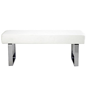 Armen Living Amanda Bench in White and Chrome Finish 48"x18"x19"