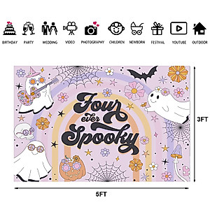 Lofaris Halloween Four Ever Spooky First Birthday Party Backdrop Girls 4st Birthday Background Groovy Halloween Boo Princess 4 Years Old Birthday Party Supplies 5x3ft