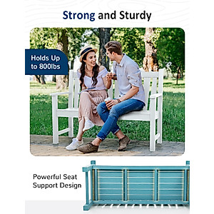 LAHAAP Outdoor Bench Set, Weatherproof Patio Furniture 3 Pieces Conversation Sets, Include Outdoor Bench + 2 Patio Chairs, for Garden Porch Lawn & Backyard (White)