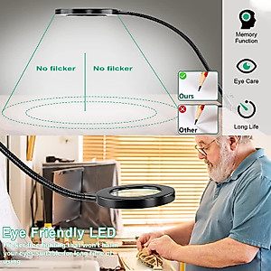 HITTI 10X Large Lens Magnifying Glass with Light and Clamp, 3 Color Modes Stepless Dimmable Lighted Magnifying Lamp, Flexible Gooseneck LED Magnifier with Light for Craft Hobby Painting Close Work