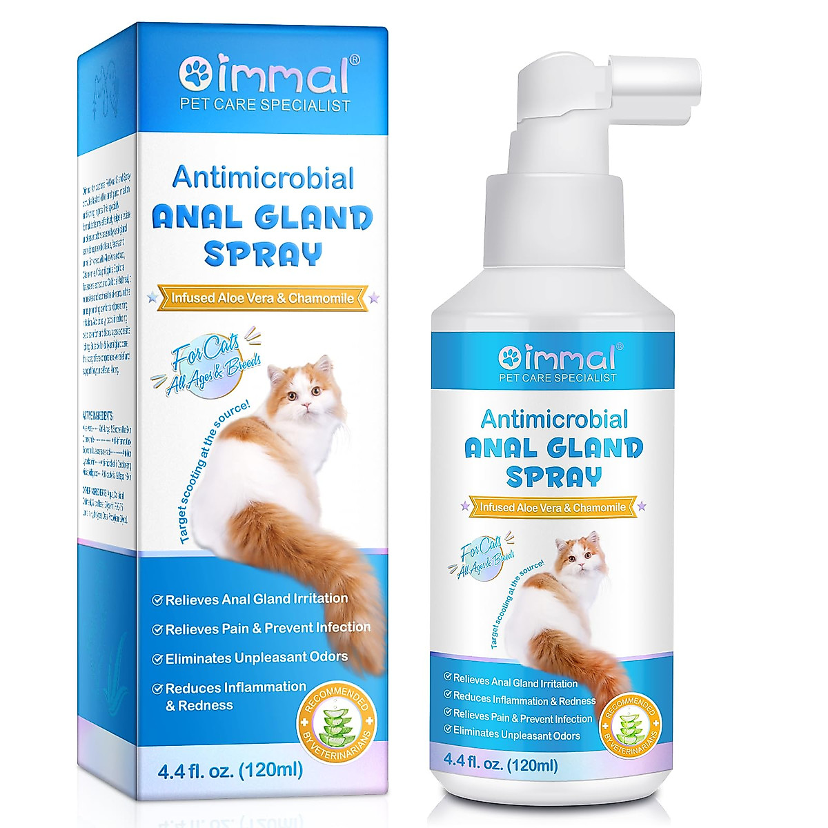 Anal Gland Spray for Cats, Cat Anal Gland Spray with Aloe Vera & Chamomile Eliminates Tough Odors, Supports Pain Relief & Soothes Itching - Pet Supplies Anal Gland Support Spray for Cats - 4.4 Fl Oz
