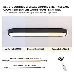 Becailyer Dimmable LED Ceiling Light, Modern Linear Black Flush Mount Ceiling Light, Metal Ceiling Chandelier Lighting Fixture for Living Room Bedroom Dining Room Office Hallway Aisle (60W/23.6in L)