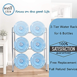 Iococee 5 Gallon Water Bottle Holder, Water jug Holder Rack 3-Tier, Water Cooler Jug Rack for 6 Bottles, 5 Gallon Water Bottle Storage Rack Heavy Duty, with Floor Protection for Home, Office