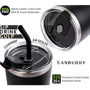 CANBUDDY 30 oz Stainless Steel Insulated Tumbler with 2 Lids, Straw, and Handle | Vacuum Thermal Hot & Cold Coffee Travel Mug | Leakproof and Stylish (Majestic Black)