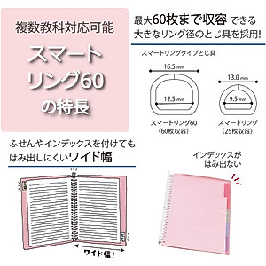 Kokuyo Campus Smart Ring Binder, B5 Light Blue Binder Notebook Up to 60 Sheets 26 Holes Slim Binder Folder with 10 Extra Campus Sarasara Loose-Leaf Paper for Work, Study and Journal, Japan Import