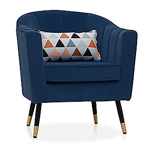 MoNiBloom Modern Accent Chair with Lumbar Pillow, Mid-Century Modern Sude Single Sofa Arm Chair for Living Room, Durable Upholstered Comfy Barrel Chair w/Gold Metal Legs and Wide Armrest, Navy Blue