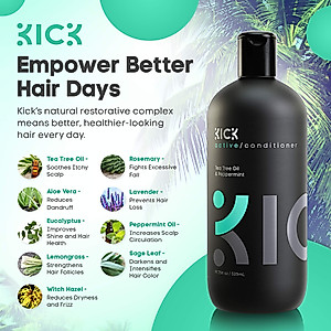 Kick Mens Shampoo + Conditioner Bundle Tea Tree & Peppermint - Itchy Scalp Treatment for Dandruff & Thinning Hair-High Performance Anti-Dandruff, Anti-Hair Loss Care for Men and Women
