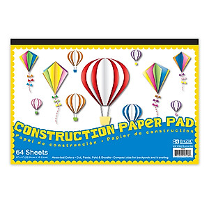 BAZIC Mini Construction Paper Pad 64 Sheet 6" X 9", Assorted Colors, for Fold Cut Glue, Gift for Toddler Kids Classrooms School Home DIY, 1-Pack