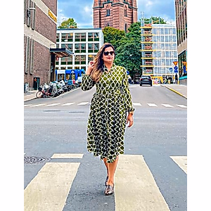 Modest Wear to Work Dress for Women Lantern Sleeve Business Fit and Flare Casual Dress for Business Lady Green