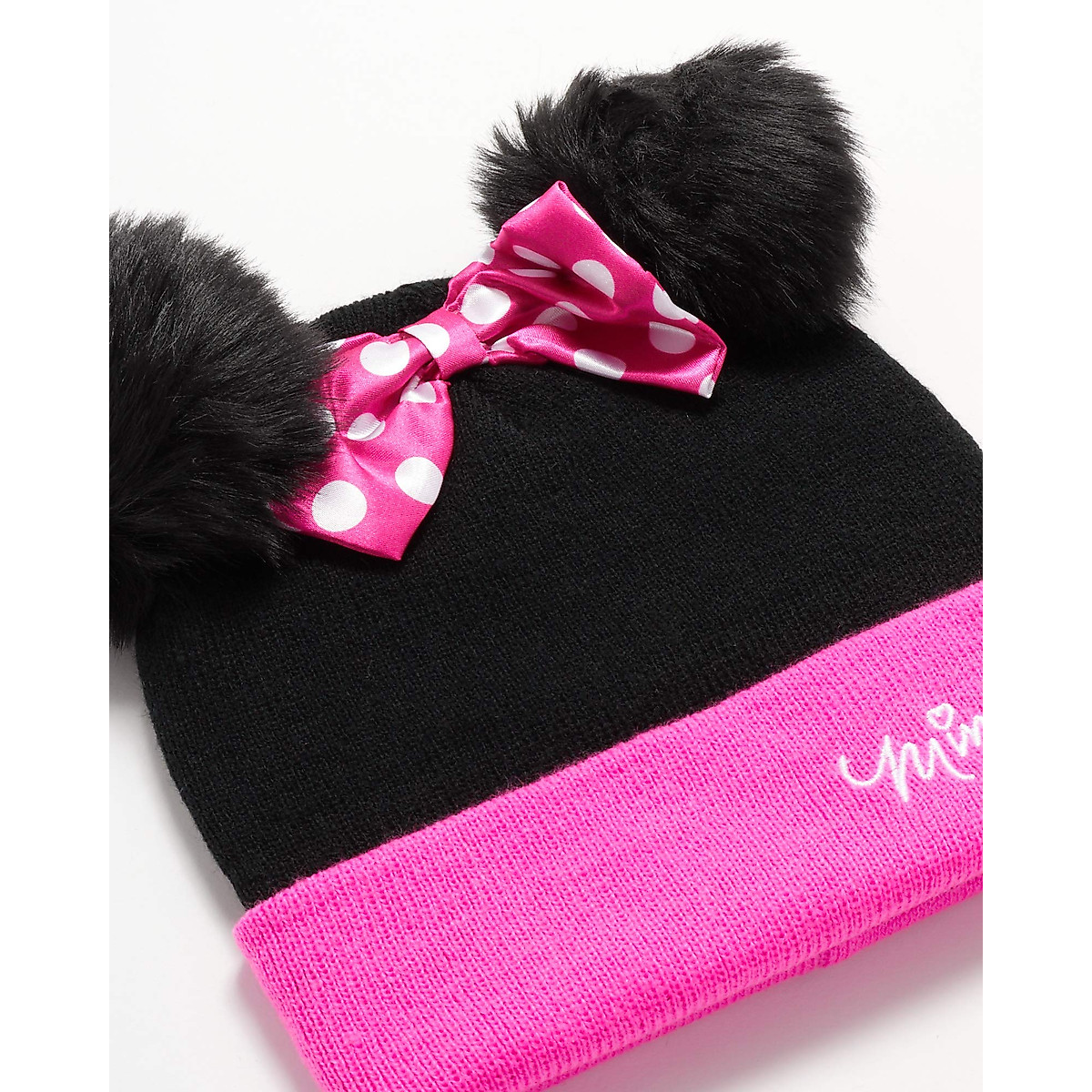 Disney Girls Minnie Mouse Winter Hat and Mitten or Glove Set (Toddler/Little Girls), Size Age 4-7, Minnie Polka Dot Bow Gloves