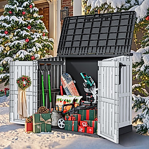 YITAHOME Light Gray Resin Tool Shed, 36 Cu Ft Waterproof Outdoor Horizontal Storage, Weather-Resistant Utility Shed with Air Vent for Trash and Lockable Doors, Garden Tools