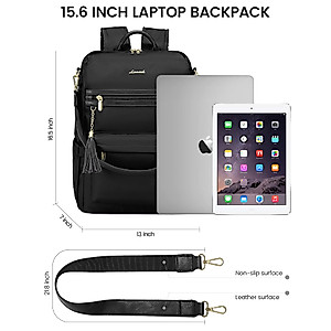 LOVEVOOK Laptop Backpack Women,15.6 Inch Convertible Backpack Purse for Women with USB Port,Fashion Teacher Nurse Bag Work Backpack with Cute Wristlet Bag for Travel Commute,Black