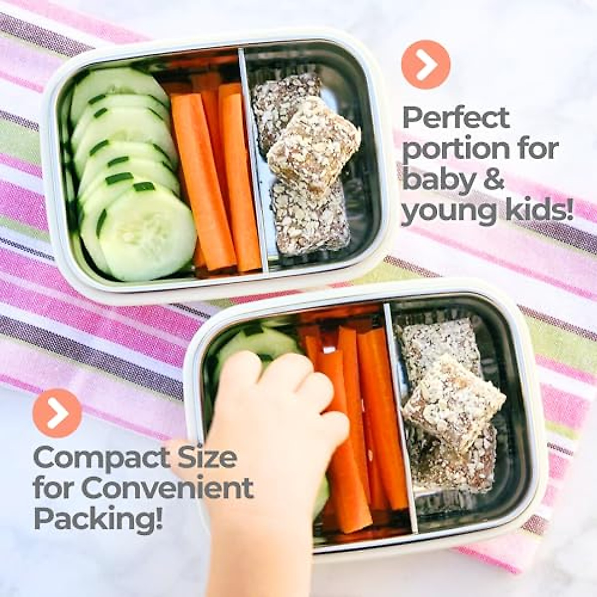 Innobaby Keepin' Fresh Stainless Steel Divided Bento Snack Box with Lid for Kids and Toddlers BPA Free, 5.9" x 4.7" x 1.8" inches.,11 oz. Pink