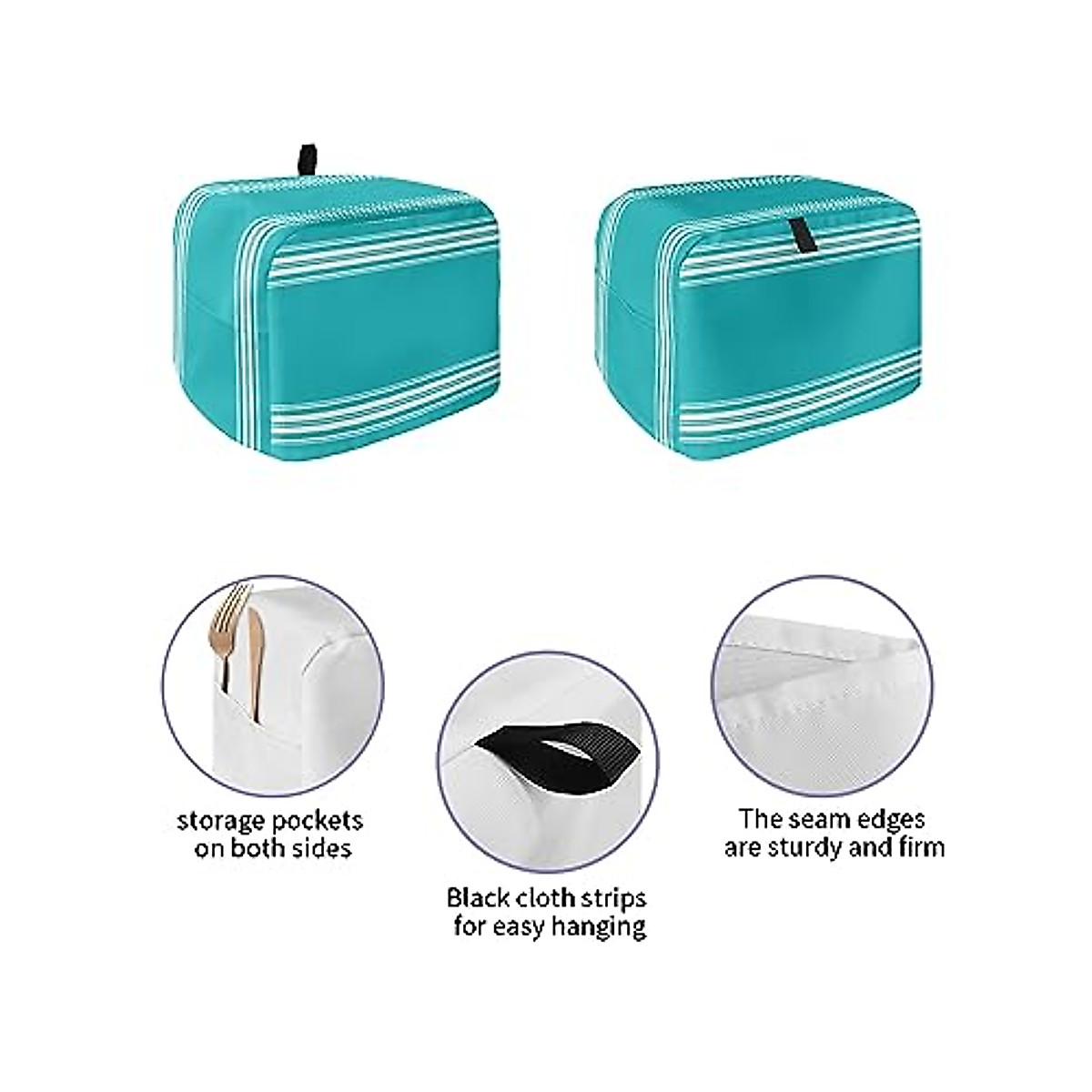 Toaster Cover, 4 Slice Toaster Cover Farmhouse Aqua White Stripe Kitchen Small Appliance Covers, Dust and Machine Washable Bread Maker Cover (12w X 11d X 8h)