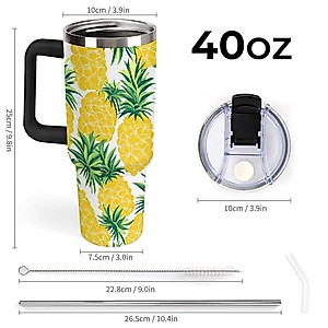 Pineapples Pattern Insulated Tumblers with Handle Stainless Steel Coffee Mug Funny Travel Cup with Lid Straw 40oz