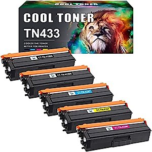 Cool Toner Compatible Toner Cartridge Replacement for Brother TN433 TN-433 TN431 for Brother HL-L8360Cdw MFC-L8900Cdw HL-L8260Cdw Printer Ink (Black Cyan Magenta Yellow, 5 Pack)