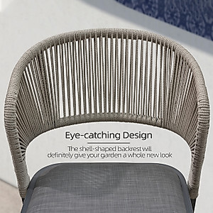 PURPLE LEAF Bar Stool Set of 4 Outdoor Rattan Bar Chair Aluminum Bar Height Stool Barstool Dark Grey