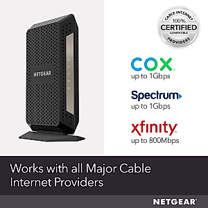NETGEAR Cable Modem CM1000 - Compatible with All Cable Providers Including Xfinity by Comcast, Spectrum, Cox | for Cable Plans Up to 1 Gigabit | DOCSIS 3.1, Black (CM1000-1AZNAS)