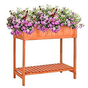 AuAg Wooden Raised Garden Bed with 8 Slot, Elevated Flower Planter Box Stand w/Leg & Storage Shelf, Outdoor Vegetable Growing Bed Kit w/Liner, Herb Standing Gardening Planter for Backyard, Patio, Deck