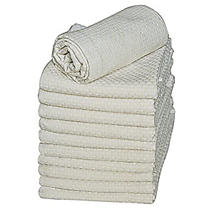 WHITEWRAP Kitchen Towels | 100% Cotton Dish Towels Premium Quality | 15"x25" Pique Weave Cream 6-Pack | Hand Towels, Tea Towels, Dish Cloths| Highly Absorbent Bar Towels