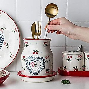 Ceramic Utensil Holder Vintage Style Kitchen Utensil Caddy Antique Design Cooking Utensil Organizer Country Style Utensil Crock for Cooking Enthuziast,White