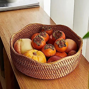 Rattan Decorative Fruit & Bread Bowl - Honey Brown, 10" Woven Round Basket