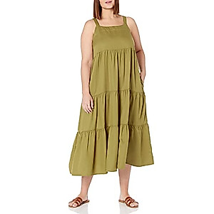The Drop Women's Britt Tiered Maxi Tent Dress, Olive Oil, M