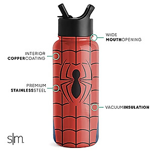 Simple Modern Spiderman Water Bottle with Straw Lid Vacuum Insulated Stainless Steel Metal Thermos | Marvel Gifts for Women Men Reusable Leak Proof Flask | Summit Collection | 32oz Spider Armor