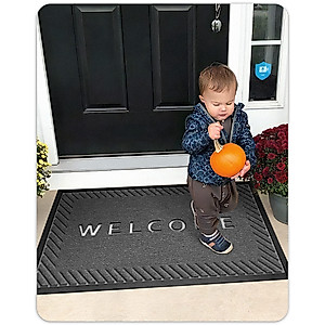Color&Geometry Welcome Mats Outdoor Door mat Outside Entrance, 24"x36" Door Mats Outdoor Entrance, Heavy Duty Non Slip Waterproof Rubber Outside Door Mats, Entry Rug for Entryway, Patio, BlackGrey