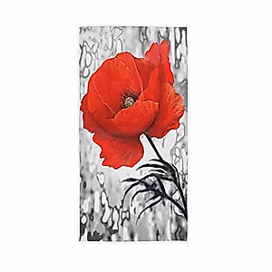 KOCOART Spring Red Poppies Kitchen Hand Towel Vintage Flower Summer Fingertip Towel Guest Towel for Bathroom Decor 16x30 in Soft Multipurpose Dishcloth Face Cloth for Beach Spa Gym Sport